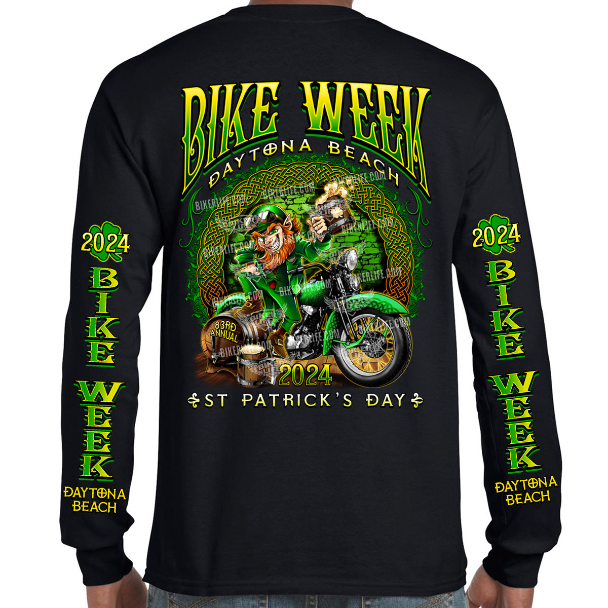 2024 Bike Week Daytona Beach St. Paddy's Celtic Leprechaun Long Sleeve ...