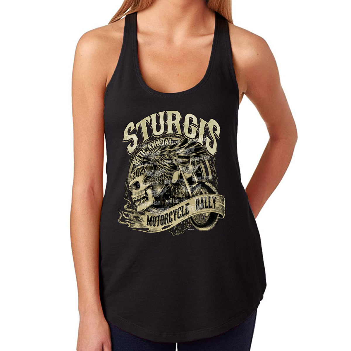 Ladies Jr. Cut 2024 Sturgis Motorcycle Rally Grunge & Chains Skull Win ...