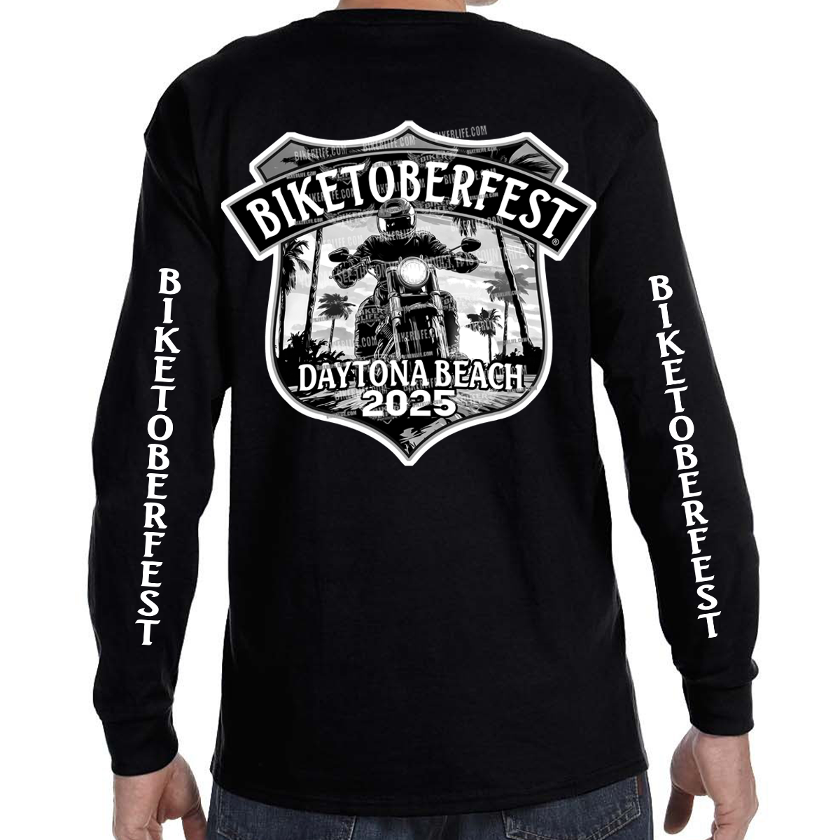 Long Sleeve 2025 Biketoberfest Daytona Beach Official Monochrome Logo ...