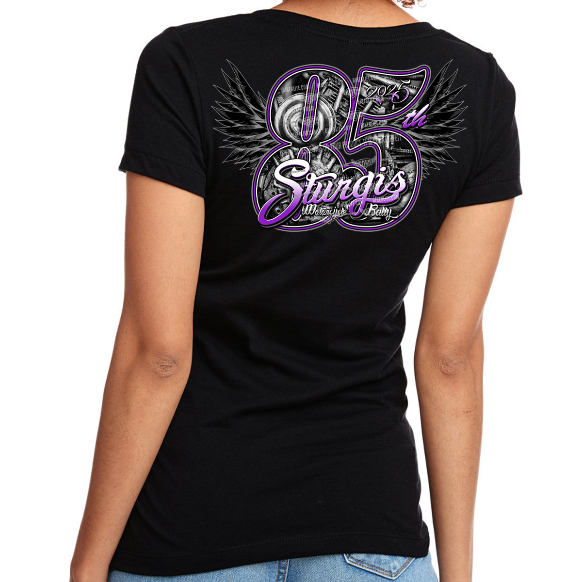 V-Neck Shirt Ladies Jr. Cut 2025 Sturgis Motorcycle Rally 85th Wings ...