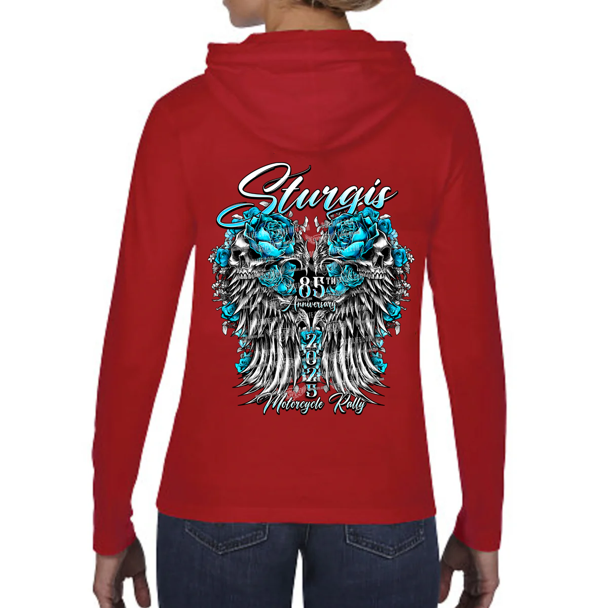 Long Sleeve Hoodie Ladies 2025 Sturgis Motorcycle Rally Rose Skull Win ...