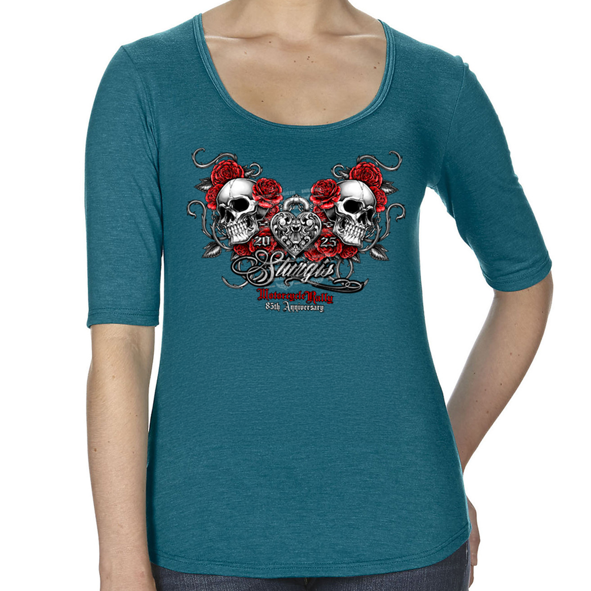 Deep Scoop 1/2-Sleeve T-Shirt Ladies 2025 Sturgis Motorcycle Rally Hea ...