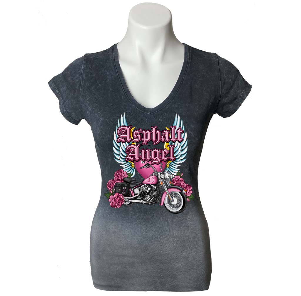 Ladies Asphalt Angel Faded Cut & Tie V-Neck – BIKER LIFE CLOTHING