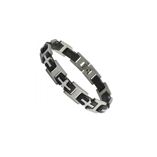 Stainless Steel Black Rubber Steel Cross Link Bracelet – Biker Life ...